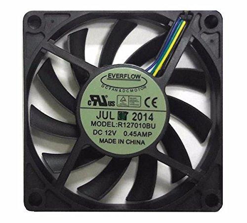 Everflow 70x70x10mm 超高速デュアルボールベアリング12ボルト PWMファン R127010BUAF。4ピンPWM 12Vファン。ファン速度:1200~5400rpm騒音レベル:19~45dBA風量:6.96~32.93C...