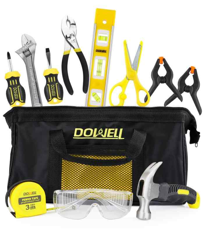 DOWELL チルドレンツールセット（ツールバッグ付き） 実物メタルハンドツール付き 男の子&amp;女の子用 子供&amp;ジュニア向け家庭DIY学習ツールキット 年齢8歳以上【使いやすいツールセット】男の子と女の子のために特別に設計され...