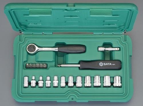 エスコ(Esco) 1/4"DR ソケットレンチセット EA687AL-1差込角…1/4”ソケット(六角)…4・5・6・7・8・9・10・11・12・13・14mmラチェットハンドル…143mm
