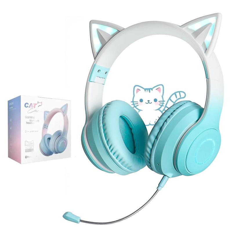 猫耳ヘッドホン Bluetooth 5.1 ゲーミングヘッドセット ワイヤレス マイク付きヘッドセット 有線/無線オーバーイヤーヘッドホン