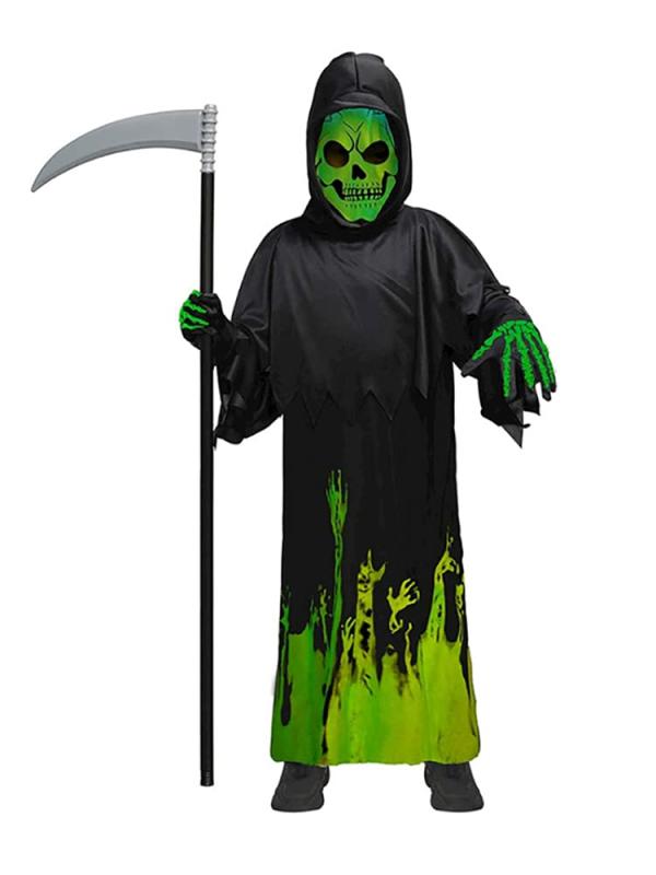 [SCLYX] 死神 コスプレ 子供 鎌付 手袋付 死神ローブ 黒 ホラー衣装 スクリームゴースト衣装 キッズ 子供 ハロウィンコスチューム キッズコスチューム 男の子 ボーイズ イベント仮装＃20511メイン素材：ポリエステル6点セット：...