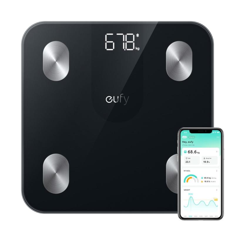 Eufy (ユーフィ) Smart Scale A1コンパクトサイズで簡単収納：わずか1.1kg、26cm正方でスペースを取らないコンパクトサイズ。脱衣所やリビングなど簡単に収納が可能。12の項目を測定可能：体重や体脂肪率、BMI、筋肉量な...