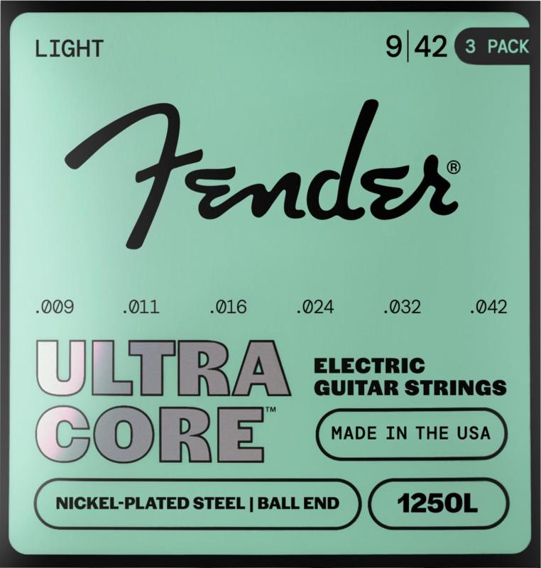 Fender フェンダー エレキギター弦 Ultracore™ 1250L Guitar Strings, Nickel-Plated Steel, Ball End, Gauges .009-.042 (3-Pack)USA製上質なニッケ...