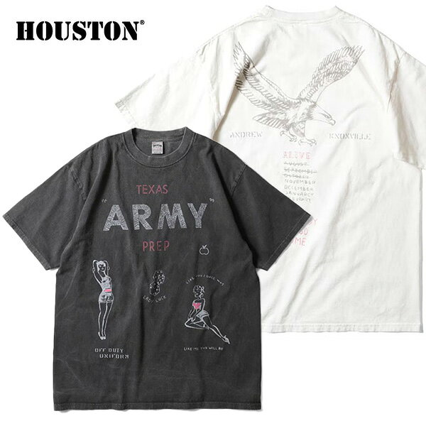ブランド ヒューストン【HOUSTON】 モデル名 PIGMENT PRINT TEE (ARMY) / ピグメントプリント半袖Tシャツ (アーミー) 品番 22423 カラー WHITE(NO PIGMENT) / BLACK 素材 コッ...