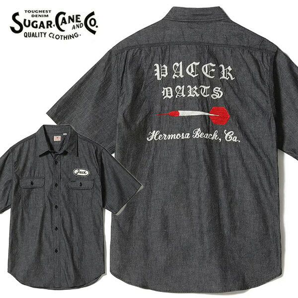 ブランド シュガーケーン【SUGAR CANE】 モデル名 CHAMBRAY WORK SHIRT with CHAIN EMBROIDERED 品番 SC39731 カラー BLACK(119) サイズ M 着丈74.5cm 身幅55cm...