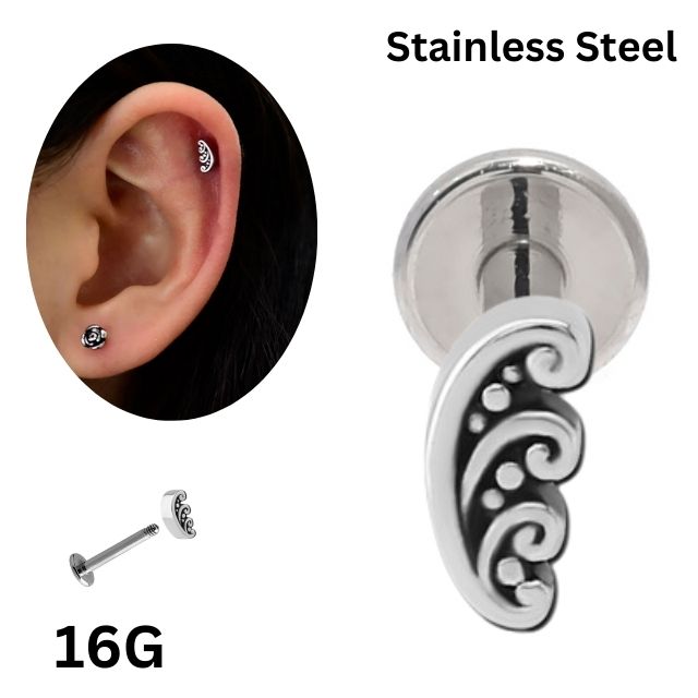 素材 サージカルステンレス316L サイズ ゲージサイズ16Gデザインサイズ約6.8mm×3.2mmラブレット(内径)サイズ選べます 特徴 ALLステンレスなので金属アレルギーの方でも比較的安心して着けれます。デザインピアスなのでコーデのア...