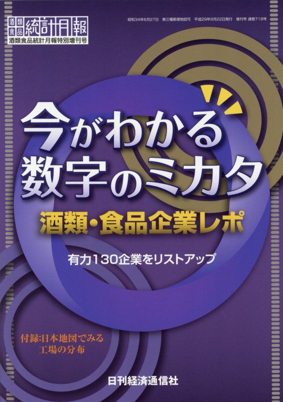 有力130企業をリストアップ 付録：日本地図でみる工場の分布 酒類食品統計月報　特別増刊号 日刊経済通信社調査出版部 日刊経済通信社イマ ガ ワカル スウジ ノ ミカタ シュルイ ショクヒン キギョウ レポ ニッカン ケイザイ ツウシンシャ...