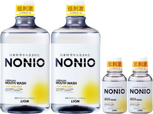 NONIO(ノニオ) マウスウォッシュ ライトハーブミント 低刺激ノンアルコールタイプ [医薬部外品] 1000ml×2個+ミニリンス80ml×2個 洗口液 口臭原因菌を殺菌 独自の長時間殺菌システムで、気になる口臭を長時間予防。クリアな息...