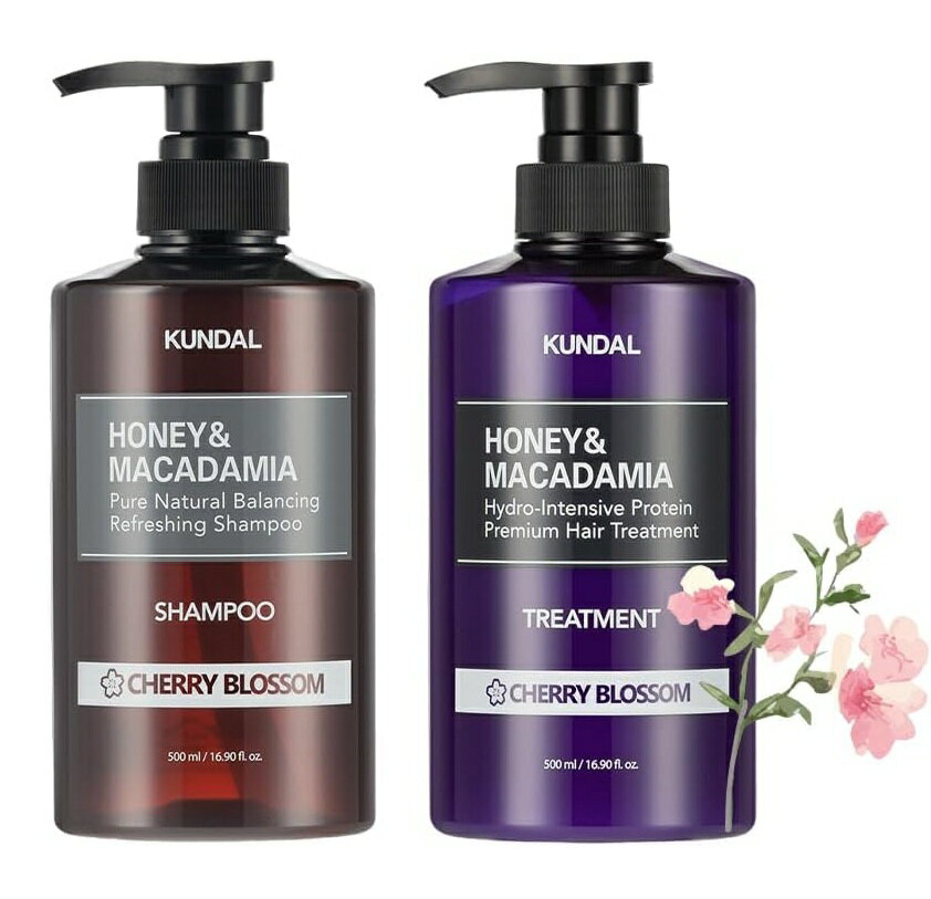 【KUNDAL/クンダル】チェリーブラッサムの香り｜ハニー＆マカダミア シャンプー＆トリートメント セット (各500ml・ボトル) | 弱酸性 ノンシリコン 長続きする香り うるツヤ なめらか 指通りの良い仕上がり 【チェリーブロッサム】...