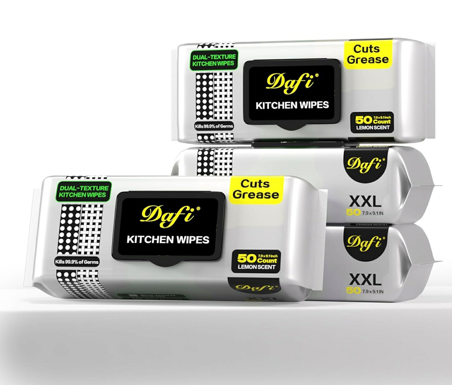 DAFI キッチンクリーン シート 使い捨て 除菌 ウェットシート 厚手 大判サイズ キッチン用 掃除シート キッチンクリーナー 食卓用 台所 油汚れ レンジ&冷蔵庫用 23cm x 20cm お得4パック（200枚） 【両面エンボス】シー...