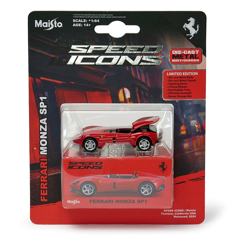 パッケージのまま飾っても、ブリスターパックから出して飾っても楽しめる、Maistoの1/64スケールミニカー ■スペック 対象年齢：14歳以上 メーカー：Maisto（ダイキャスト製）「スピードアイコン」シリーズ スケール：1/64 ボディ...