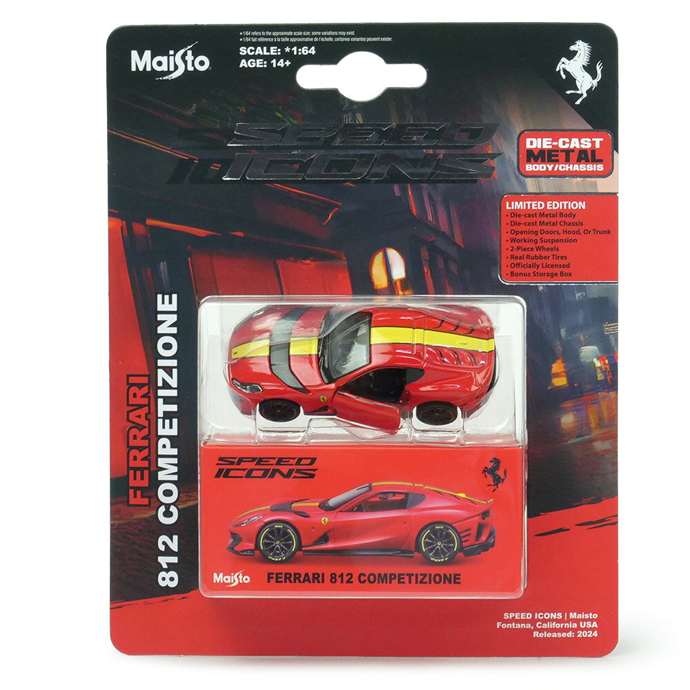 パッケージのまま飾っても、ブリスターパックから出して飾っても楽しめる、Maistoの1/64スケールミニカー ■スペック 対象年齢：14歳以上 メーカー：Maisto（ダイキャスト製）「スピードアイコン」シリーズ スケール：1/64 ボディ...