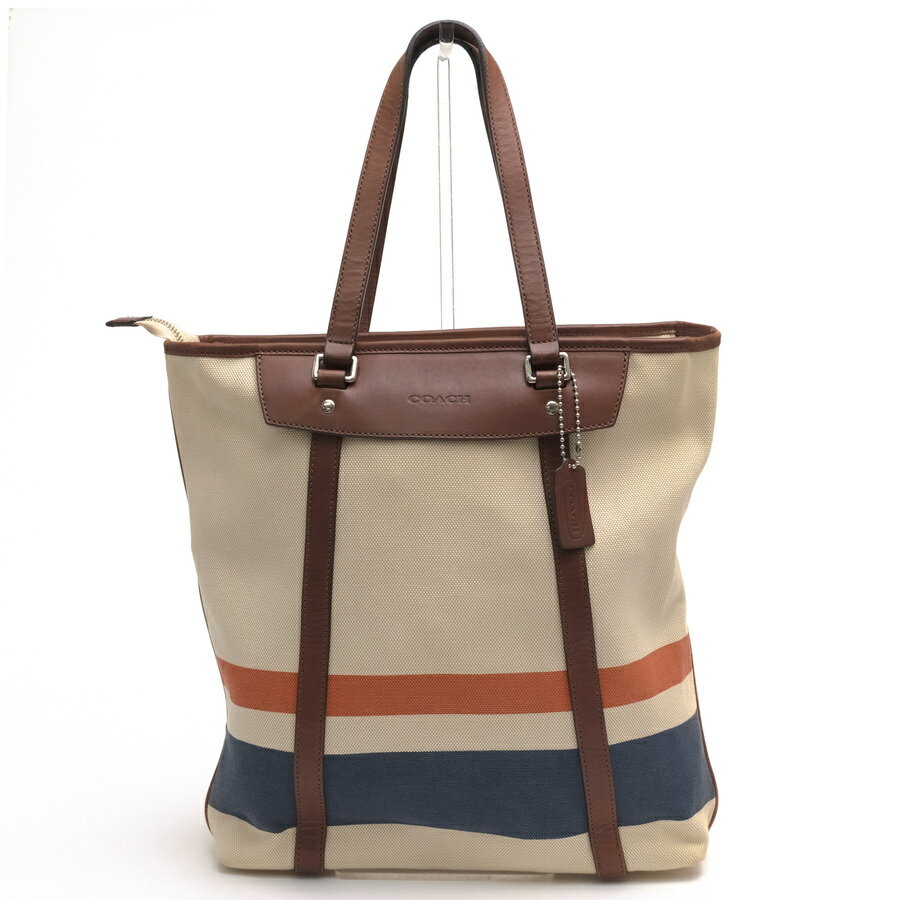 BRANDINGの全商品で利用可↓↓1%OFFクーポン↓↓COACH コーチ トートバッグ メンズ 70650 Bleecker Striped Canvas City Tote ブリーカー ストライプド キャンバス シティトート 牛革商品...