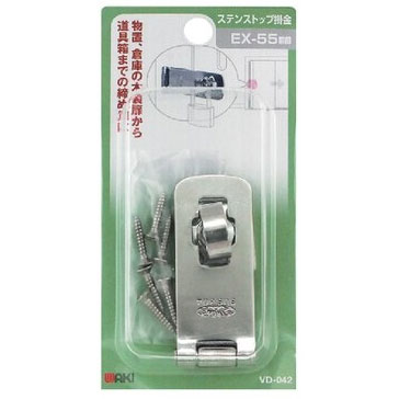 【用途】 木製扉から小箱までの締り具に。 【特長】 南京錠で施錠できる防犯型。サビに強い。 ［材質表示］ 本体：SUS304（研磨仕上げ） 使用木ネジ：3.1X16mm ●注意：取り付けの際、木部の割れやネジの破損を防ぐためキリで下穴を開け...