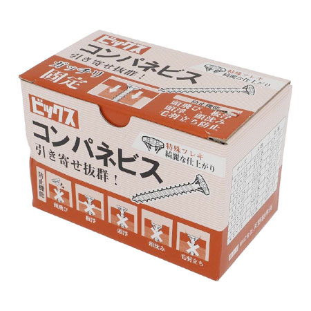 【特長】 材質は鉄で、クロメートめっき。頭浮きがなく、コンパネ施工が、スムーズに出来ます。ドライバー 2番。 【用途】 硬いコンパネ、木材のふし、合板などに使用。 【材質】鉄 【表面処理】三価クロメートめっき