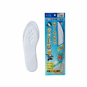 さ～らさらタオル生地 【特長】 ■表面はタオル生地なので、足裏感触はいつもサラッと爽快です。さらに、本体にサラン繊維を使用しているので、靴中の湿気はサラン層を通して下に落ち、べとつきや足ムレを軽減します。 ■サラン繊維のハニカム構造により、...