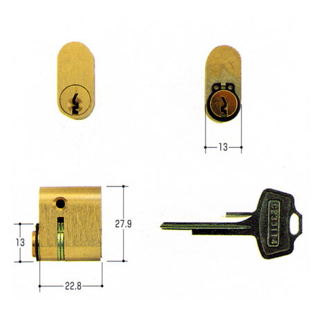 WEST取替シリンダー　＃1800 カラー：真鍮色（ゴールド） 写真をクリックすれば拡大写真が見れます。 寸法を確認してご購入下さい