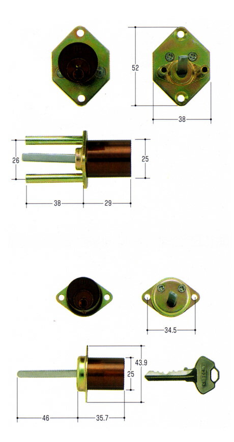 WEST取替シリンダー　YKKグロスター ツイン用 カラー：YKK色 写真をクリックすれば拡大写真が見れます。 寸法を確認してご購入下さい