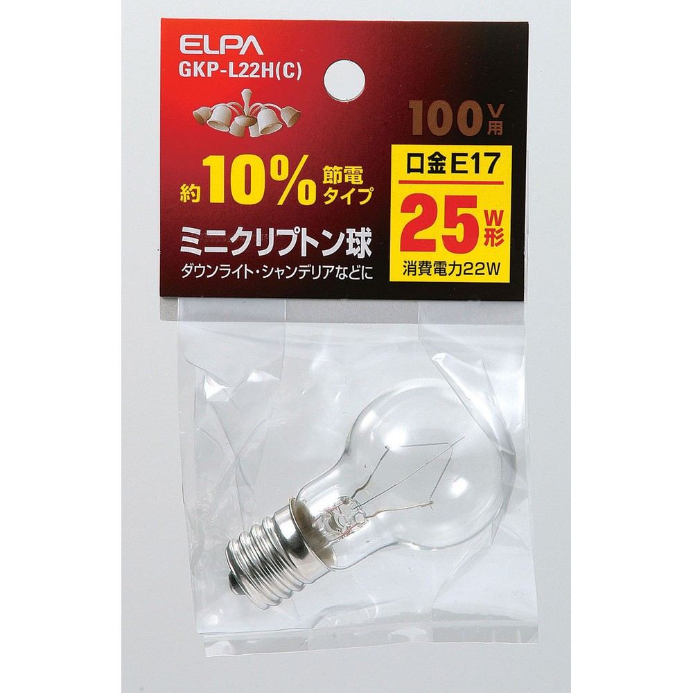 【商品説明】■定格電圧：100V■定格消費電力：22W■定格寿命：約2,000時間■本体サイズ：全長67×バルブ径35(mm)■口金：E17■入数：1個■カラー：クリア【仕様】■25W形約10％節電タイプ■アルゴンガスよりも熱伝導率の低いク...