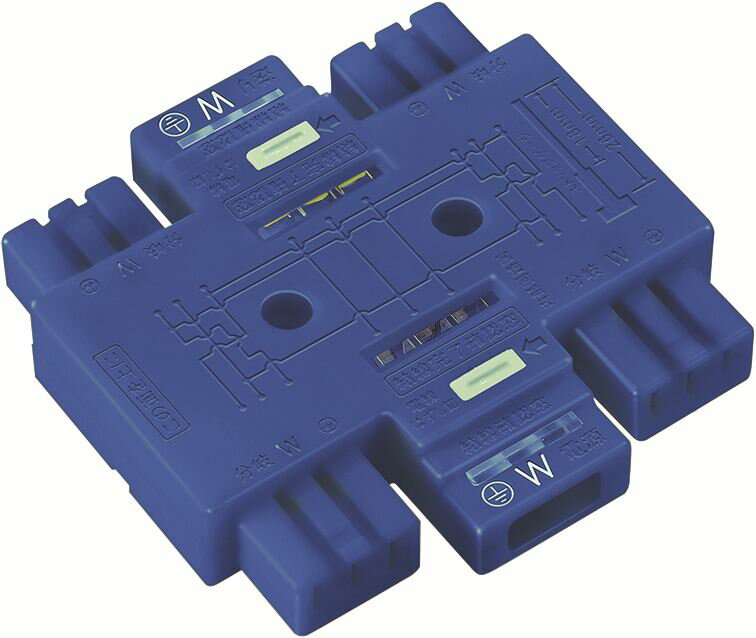 【商品説明】●電線接続チェックで見やすい黄色表示●レーザー印字で明瞭な極表示●電線色確認窓を追加●大きな電線リリースボタン●防塵カバーは1種類で共用可能【仕様】●分岐数:4●色:青