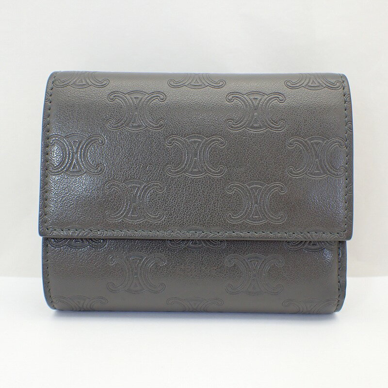 ブランド：セリーヌ【CELINE】商品名：レザー 三つ折り財布程度（ランク）：Bサイズ：W10.5XH8.5XD2.5cm素材：レザーカラー：ダークブラウン付属品：現品のみその他 コメント：小銭入れ1，札入れ1，カードポケット4，ポケット3...
