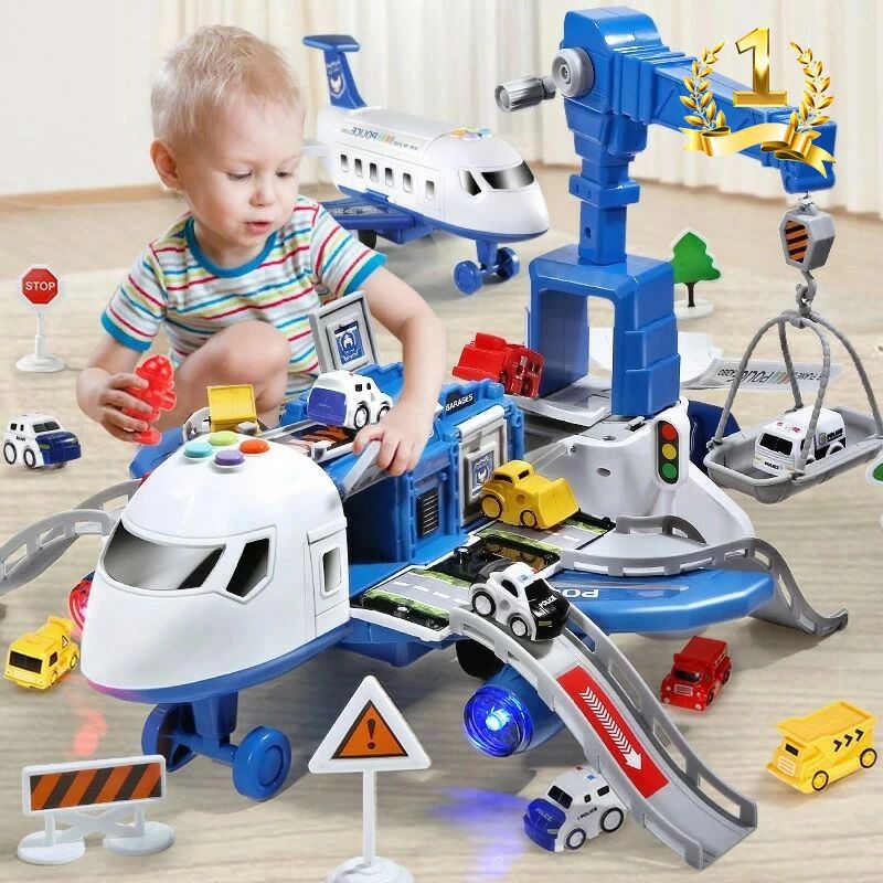 商品情報 商品説明 【飛行機＆車ミニカーセット 子供向け知育玩具】 車と飛行機が一緒に楽しめるセット：飛行機のキャビンが開閉し、内部に大きな収納スペースを備えたDIY可能な飛行機おもちゃです。トラック、クレーン、ミニカー3台、道路標識など豊...