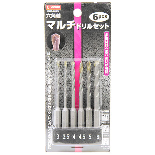 用途鉄・ステンレス・アルミ・樹脂・木材・ブロック・レンガなどの穴あけ作業。刃先にはシンニング加工を施している為、材料への食いつきが良くすべりにくです。6.35mm六角軸を採用しており、チャック滑りが少なくインパクトドライバーでの使用が可能で...