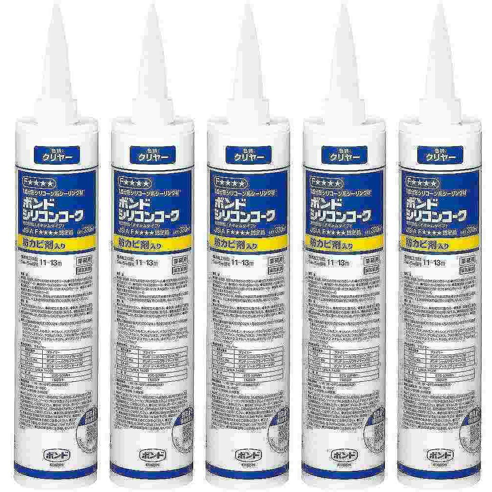 コニシ - ボンド シリコンコーク 防カビ剤入 クリヤー(330ml) 特長 ●防カビ剤入。●弾力性あり。●高耐水性、耐熱性、耐寒性、耐久性、耐候性。●塗装不可。●防カビ剤入りで、とくに水まわりの用途に適している。●建物のガラスやサッシまわ...