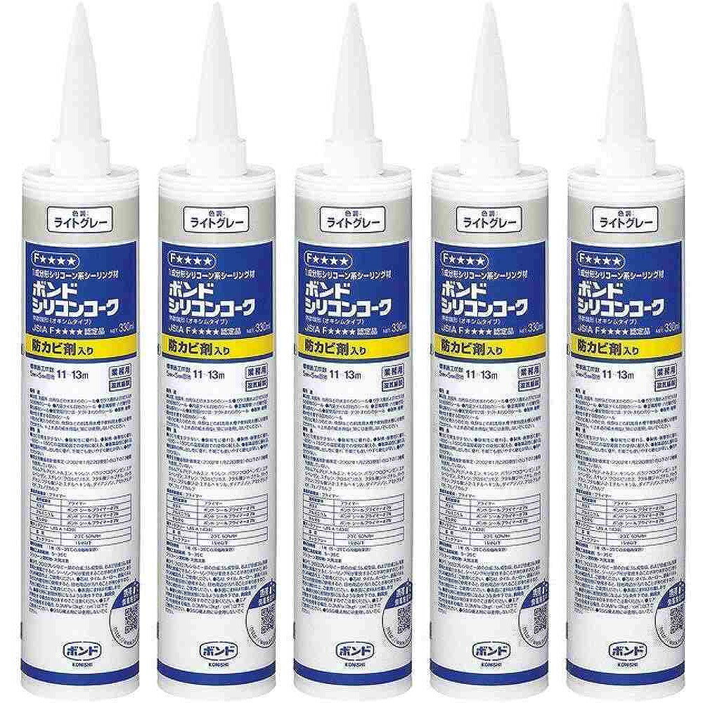 コニシ - ボンド シリコンコーク 防カビ剤入 ライトグレー(330ml) 特長 ●防カビ剤入、弾力性、高耐水性、耐熱性、耐寒性、耐久性、耐候性、塗装不可。●防カビ剤入りで、とくに水まわりの用途に適している。●建物のガラスやサッシまわりの水...