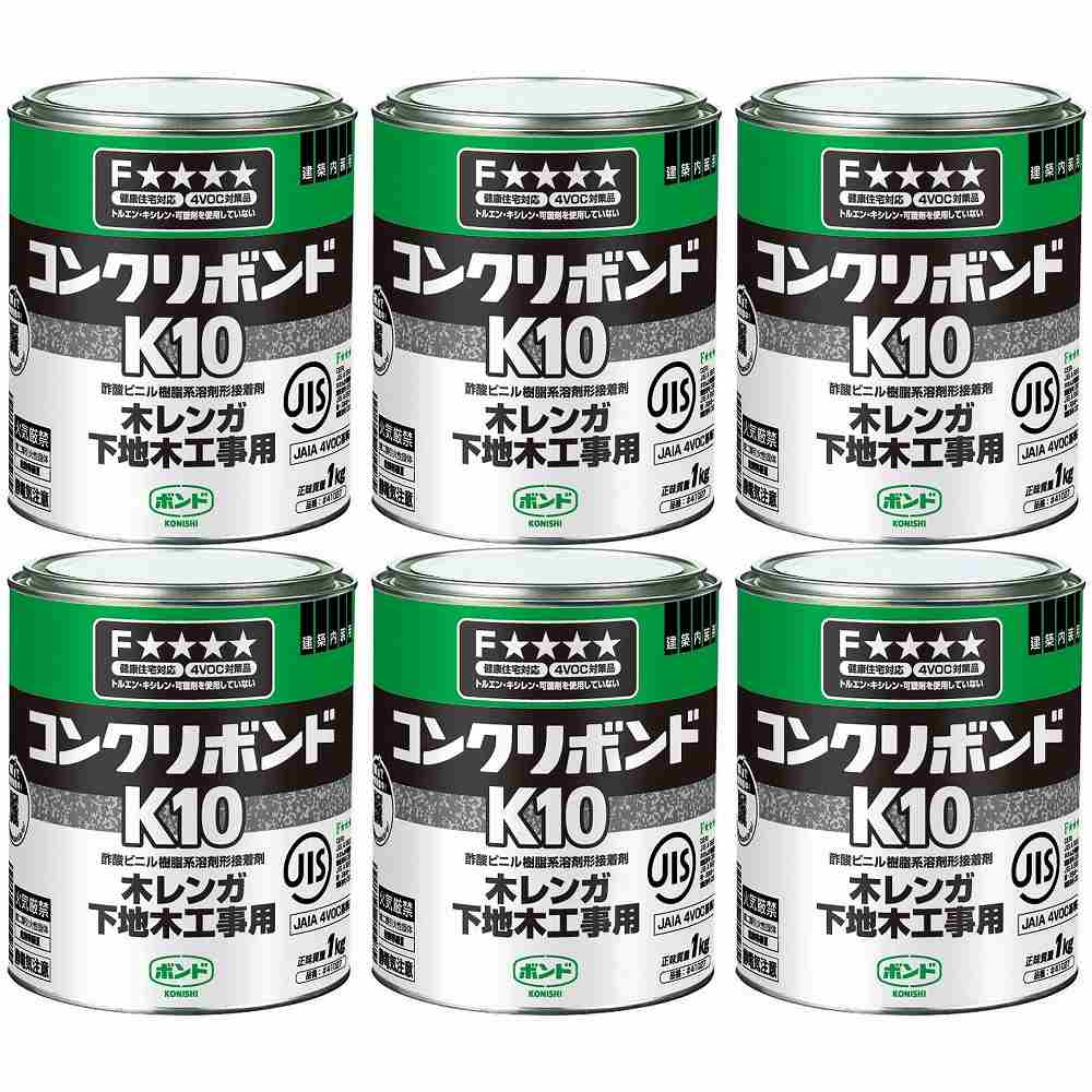 コニシ - ボンド コンクリボンドK10 缶(1kg) 特長 ●健康住宅対応、釘不要、高粘度、初期接着強、発泡スチロールOK。●コンクリート・スレートと発泡スチロール、木レンガ、木、タイル、各種ボードの接着。●モルタル・コンクリートと木レン...