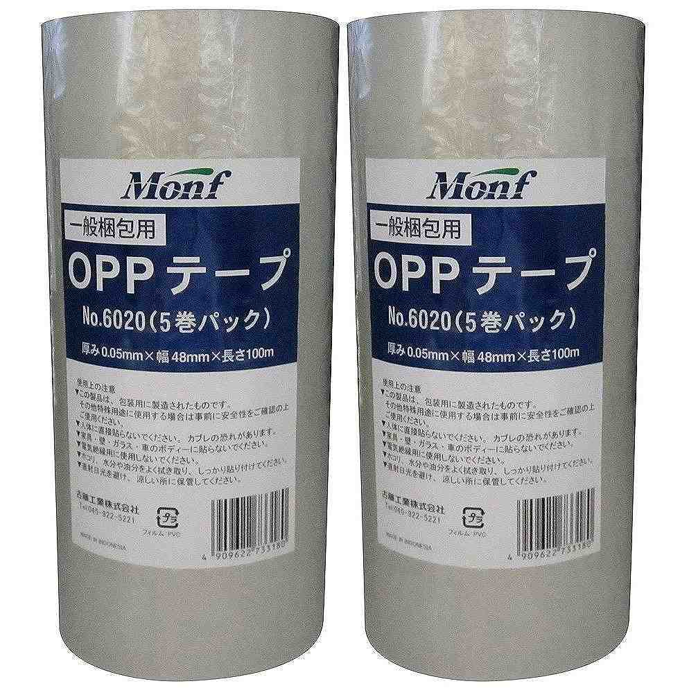 古藤工業 - Monf OPP粘着テープ クリア NO.6020(48mm×100m) 5P 特長 ●クリアタイプのOPPテープの5巻パックタイプです。●ダンボールの封緘、一般梱包、軽包装に適してます。 仕様 ●粘着剤：アクリル系●基材：P...
