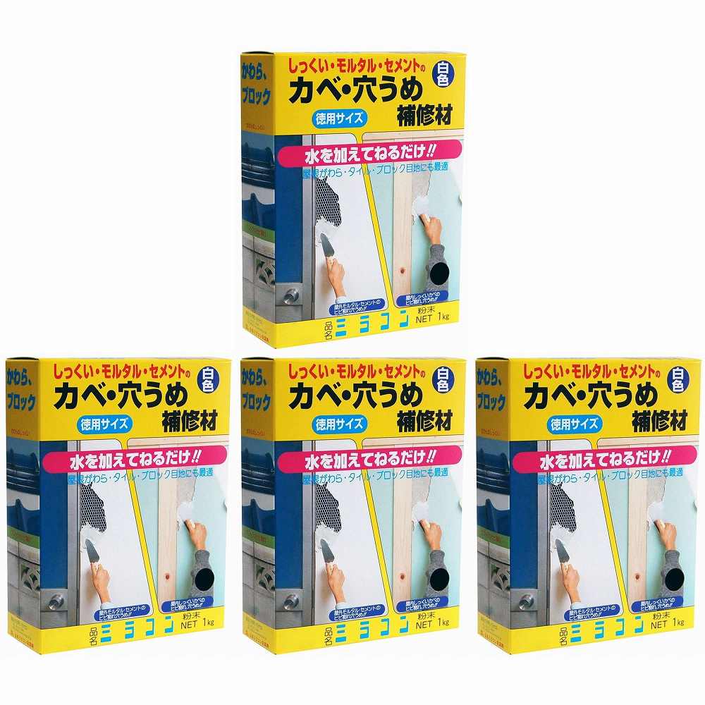 日本ミラコン産業 - カベ・穴うめ補修材 白(1kg) - M-1000W 特長 ●ミラコン(白)500gの徳用サイズです。●屋内、外カベの穴埋め、ヒビ割れ、ブロック、レンガ、タイル目地、屋根瓦の漆喰や水もれの補修がどなたでもカンタンにでき...