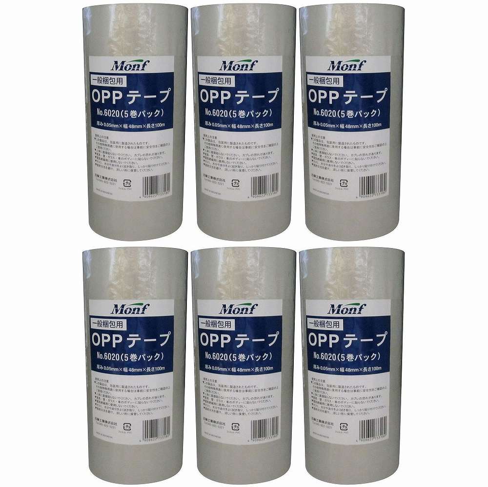 古藤工業 - Monf OPP粘着テープ クリア NO.6020(48mm×100m) 5P 特長 ●クリアタイプのOPPテープの5巻パックタイプです。●ダンボールの封緘、一般梱包、軽包装に適してます。 仕様 ●粘着剤：アクリル系●基材：P...