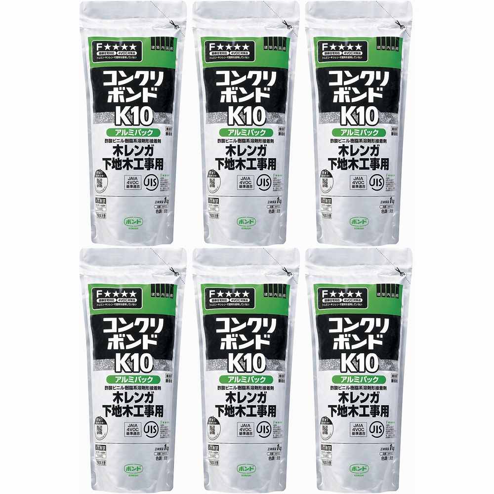 コニシ - ボンド コンクリボンドK10(1kg) 特長 ●健康住宅対応、釘不要、高粘度、初期接着強、発泡スチロールOK。●コンクリート・スレートと発泡スチロール、木レンガ、木、タイル、各種ボードの接着。●モルタル・コンクリートと木レンガ、...