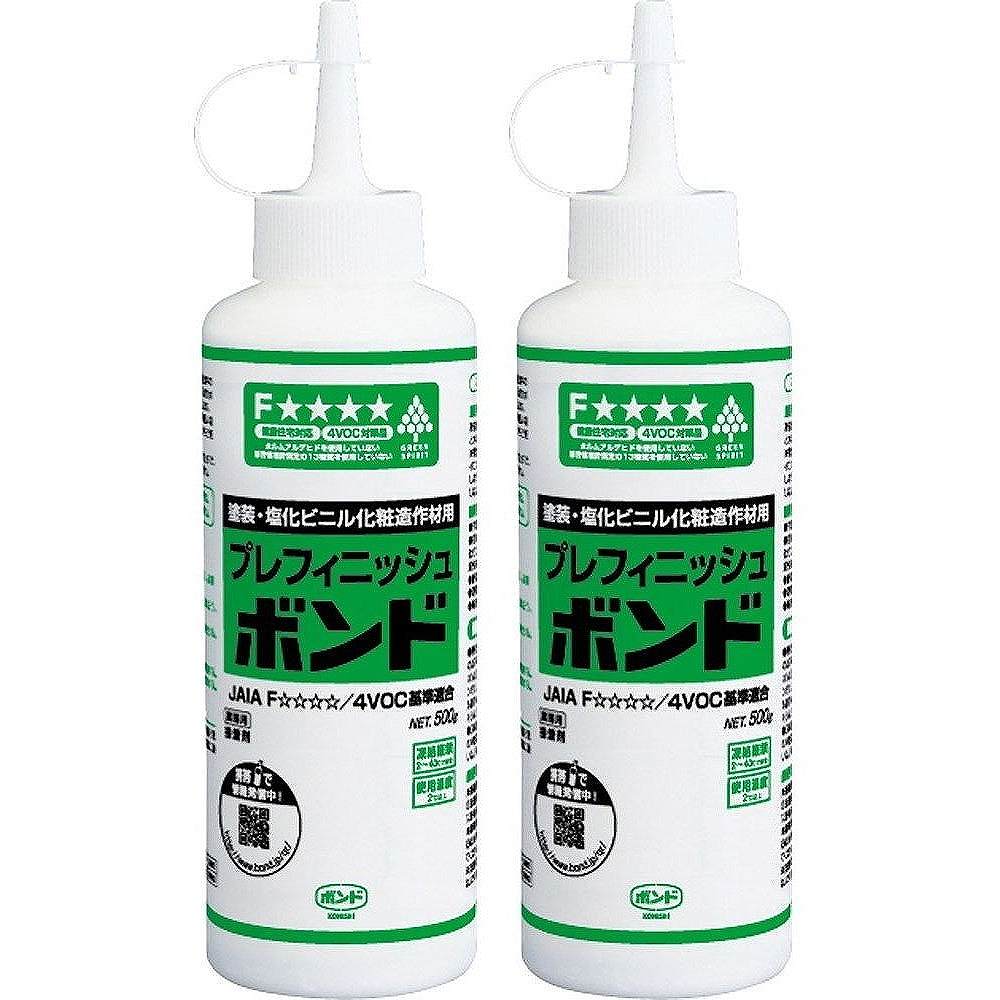 コニシ - ボンド プレフィニッシュボンド (500g) 特長 ●健康住宅対応、水性、作業性、硬化後透明。●内装造作用・建具用。●巾木・まわり縁・階段各部・玄関框・枠付建具などの接着。●塗装木材・塩ビ化粧材など各種合成木材と木材・合板・木質...