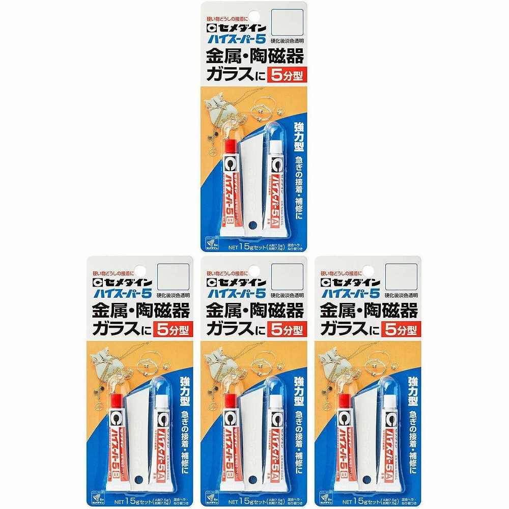 用途金属・陶磁器・ガラスの接着。2液混合型エポキシ系接着剤で、5分で硬化しはじめる急ぎの作業に最適な、スピードタイプです。主剤をブルーに着色してあり、混合の目安として色が消えるため、大変便利です。仕様1●内容量：15gセット(A剤7.5g・...