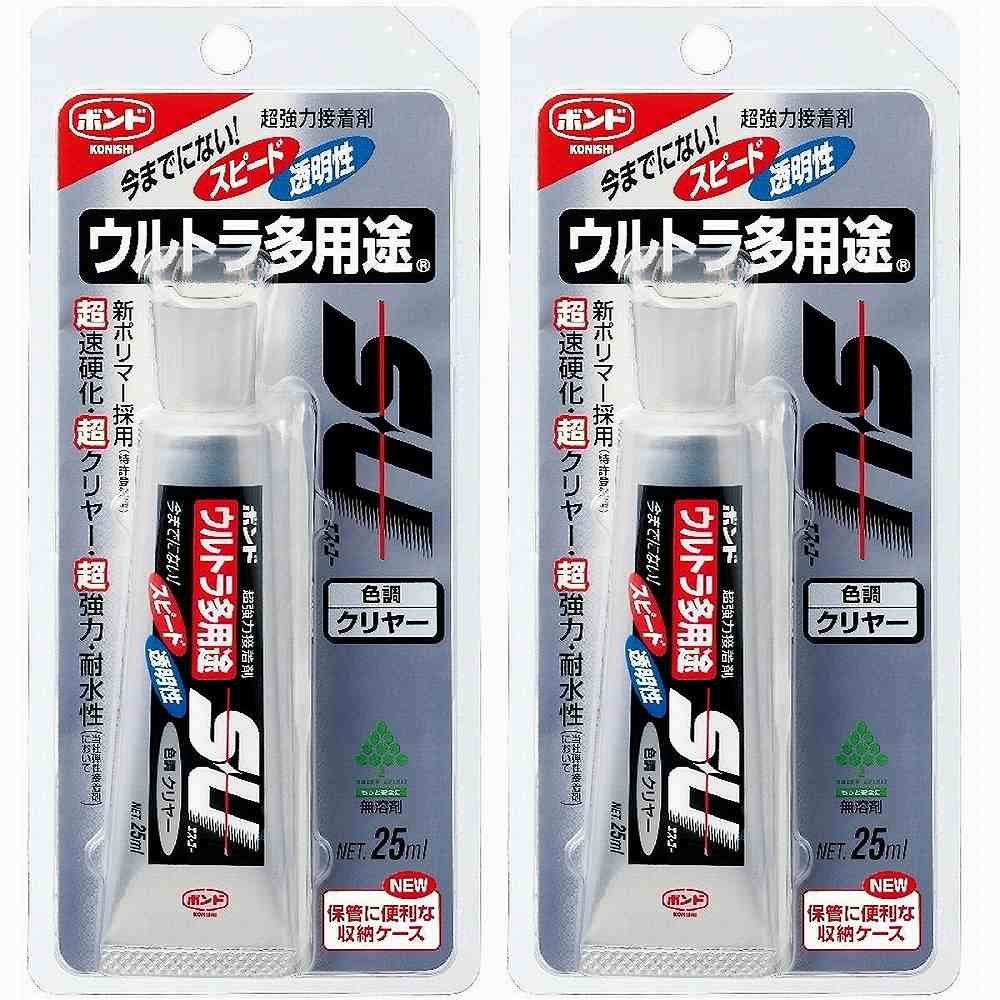 コニシ - ボンド ウルトラ多用途 SU クリヤー(25ml) 特長 ●透明、高機能、耐衝撃、弾力性、超速硬化、用途広い、無溶剤。●金属・硬質プラスチック・木材・コンクリートの強力接着に。●屋内外・凹凸面・水まわりでの接着と補修に。●フック...