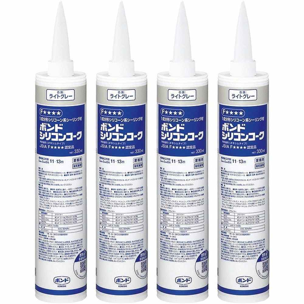 コニシ - ボンド シリコンコーク ライトグレー(330ml) 特長 ●弾力性、高耐水性、耐熱性、耐寒性、耐久性、耐候性、塗装不可。●建築物の内外装を問わずに使える高性能シーリング材。●水まわりの用途にも。●建物のガラスやサッシまわりの水密...