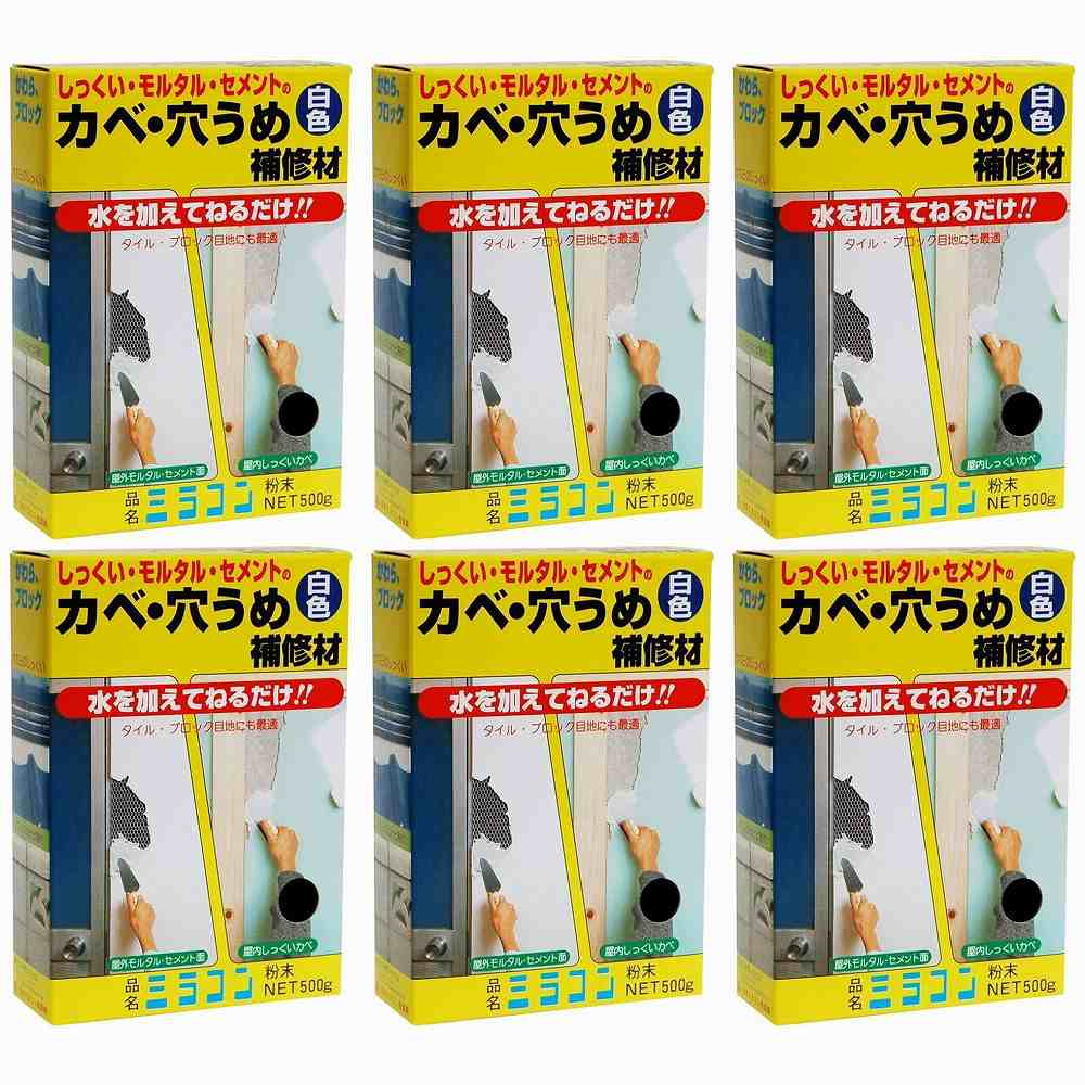 日本ミラコン産業 - カベ・穴うめ補修材 白(500g) - M-500W 特長 ●屋内、外カベの穴埋め、ヒビ割れ、ブロック、レンガ、タイル目地、屋根瓦の漆喰や水もれの補修がどなたでもカンタンにできます。●水を加えて練るだけなのでご婦人の方...