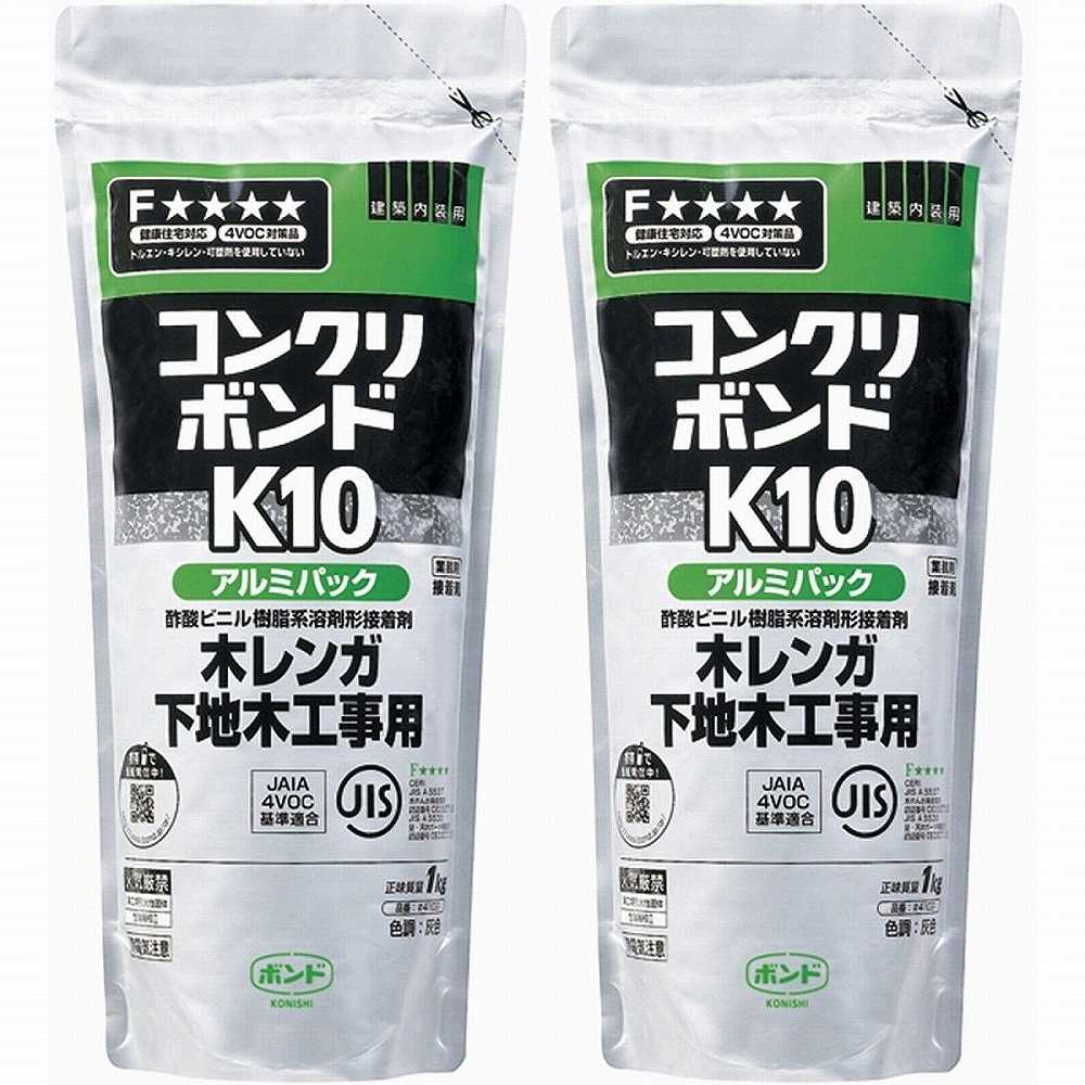 コニシ - ボンド コンクリボンドK10(1kg) 特長 ●健康住宅対応、釘不要、高粘度、初期接着強、発泡スチロールOK。●コンクリート・スレートと発泡スチロール、木レンガ、木、タイル、各種ボードの接着。●モルタル・コンクリートと木レンガ、...
