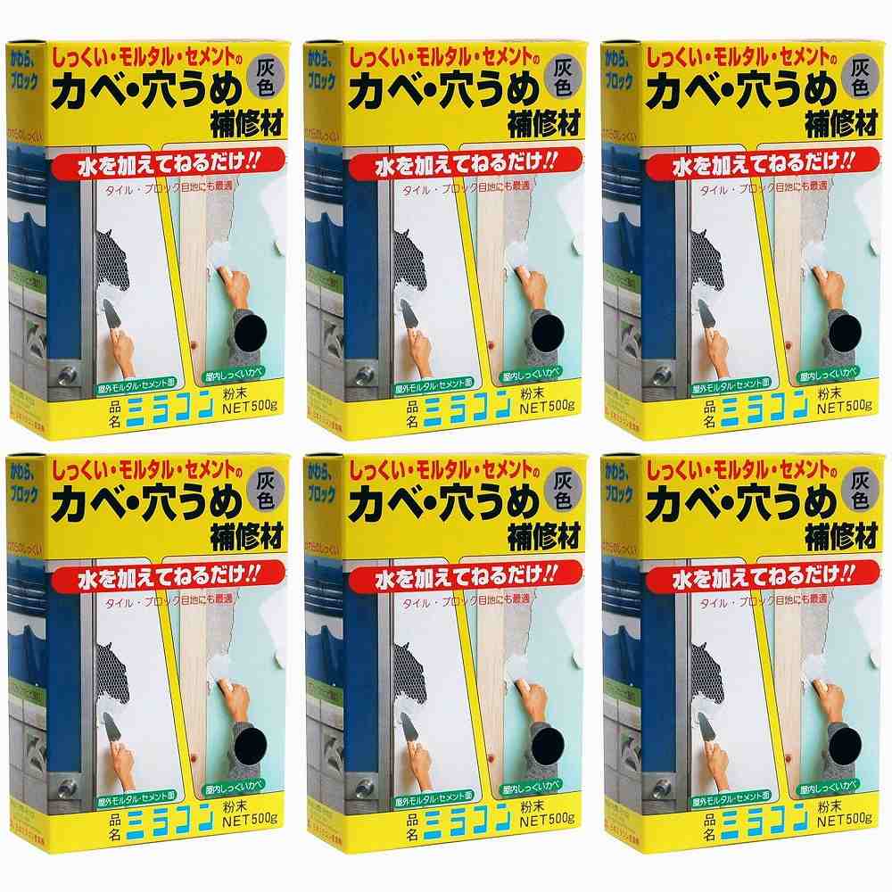 日本ミラコン産業 - カベ・穴うめ補修材 灰(500g) - M-500G 特長 ●屋内、外カベの穴埋め、ヒビ割れ、ブロック、レンガ、タイル目地、屋根瓦の漆喰や水もれの補修がどなたでもカンタンにできます。●水を加えて練るだけなのでご婦人の方...