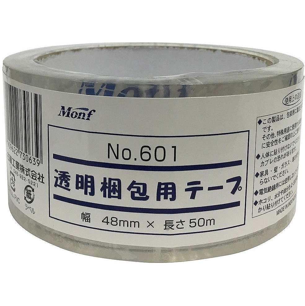 古藤工業 - Monf OPP粘着テープ スーパークリア NO.601(48mm×50m) 特長 ●下地が見えるスーパークリアータイプです。●ダンボールの封緘、一般梱包、軽包装に適してます。 仕様 ●素材：PPフィルム ご注意 ●特殊用途に...