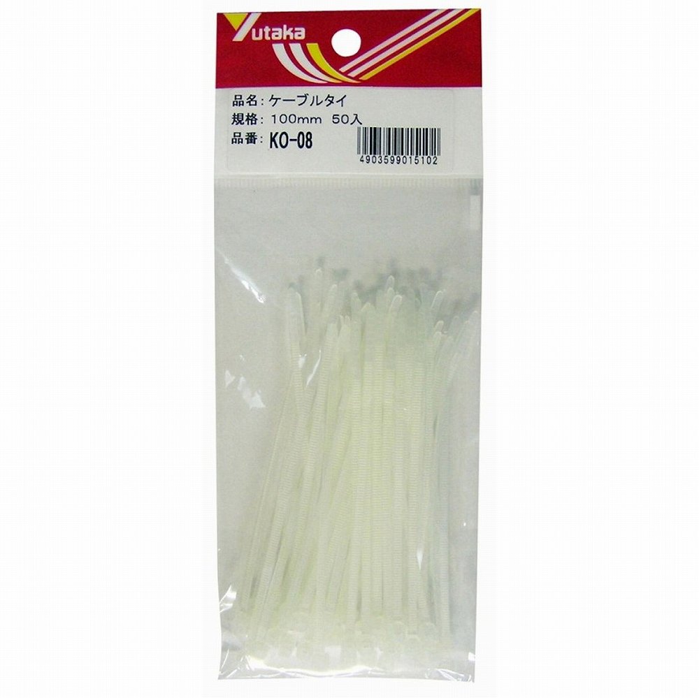ユタカメイク　結束タイ　ケーブルタイ　100mm　50入JAN：4903599015102メーカー：（株）ユタカメイク / ブランド：ユタカメイク / 原産国：タイ特長●汎用性の高い標準タイプの結束バンドです。用途●配線などの結束、一般作業...