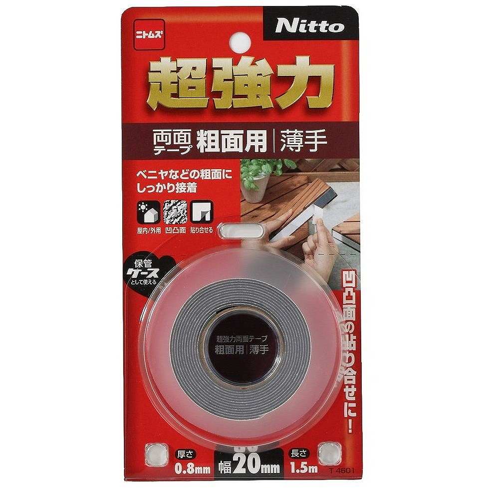 特長●凹凸面やザラザラ面の接着に対応致します。用途●ベニヤなどの粗面に。仕様●幅(mm)：20●長さ(m)：1.5●厚さ(mm)：0.8●色：グレー仕様2●粘着力：7.28N/10mm材質／仕上●基材:アクリルフォーム●粘着剤:アクリル系セ...