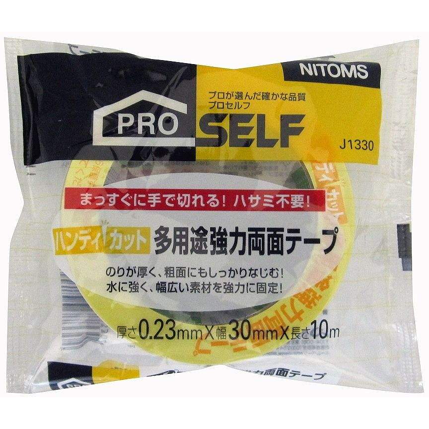 ニトムズ　ハンディカット多用途強力両面テープ30JAN：4904140773304メーカー：（株）ニトムズ / ブランド：ニトムズ / 原産国：日本特長●のりが薄く粗面にもしっかりなじみます。●水に強く幅広い素材を強力に固定します。用途●ベ...