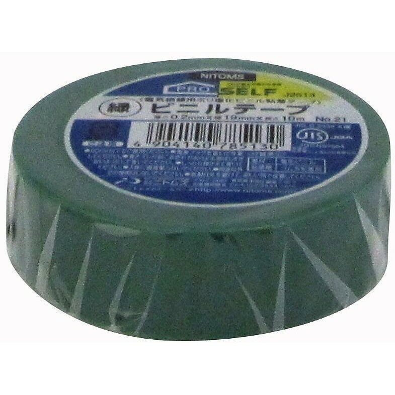 ニトムズ - ビニールテープ No.21 緑(19mm×10m) - J2513 特長 ●電気絶縁性に優れ、端末はがれが少なく、配線工事に適します。●電気絶縁性に優れ、施工後も特性がほとんど低下しません。●端末剥がれが少なく、配線工事が確実...