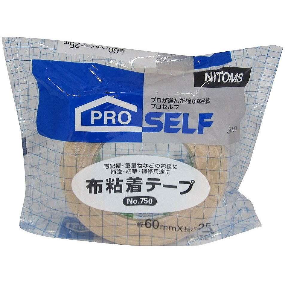 ニトムズ - 布粘着テープ No.750 ピロー(60mm×25m) - J5100 特長 ●信頼の逸品、超ロングセラーの布テープ。●宅配便・小包などの包装に。●紙箱など角の補強に。●結束・仮止め・万能補修用に。 仕様 ●基材：布●粘着剤：...