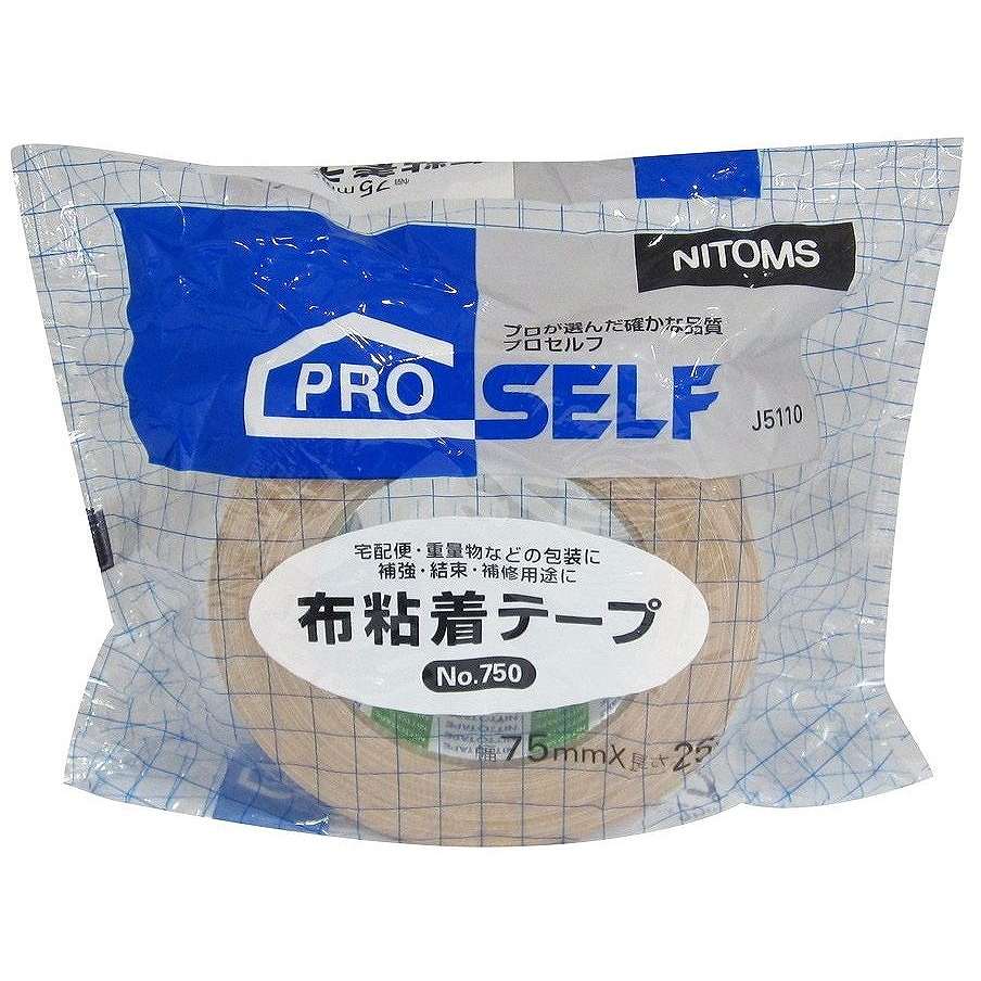ニトムズ - 布粘着テープ No.750 ピロー(75mm×25m) - J5110 特長 ●信頼の逸品、超ロングセラーの布テープ。●宅配便・小包などの包装に。●紙箱など角の補強に。●結束・仮止め・万能補修用に。 仕様 ●基材：布●粘着剤：...