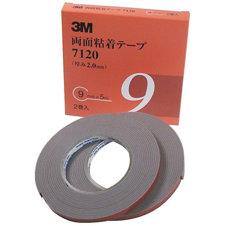 3M　両面粘着テープ　7120　9mmX5m　厚さ2．0mm　灰色　（2巻入）JAN：4547452446087メーカー：スリーエム　ジャパン（株）オート・アフターマーケット製品事業部 / ブランド：3M / 原産国：日本特長●自動車メーカ...