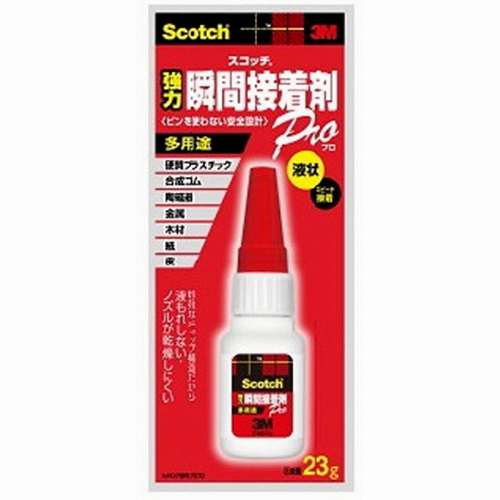 3M　スコッチ　強力瞬間接着剤　多用途　23gJAN：4547452670802メーカー：スリーエム　ジャパン（株）ホームインプルーブメント販売部 / ブランド：3M / 原産国：台湾特長●乾燥・硬化が早く、スピード接着が可能です。●タレ、...